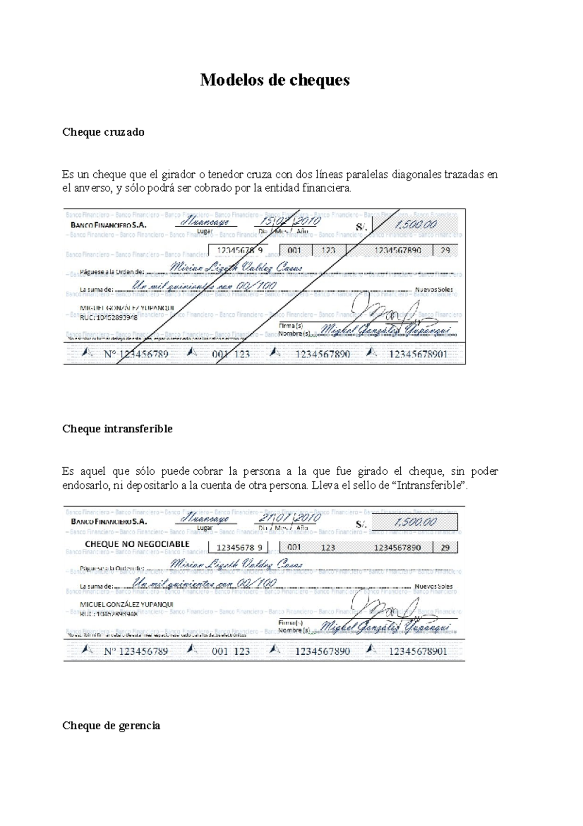 Modelos de Cheques: Guía Completa de Documentos Mercantiles - Studocu