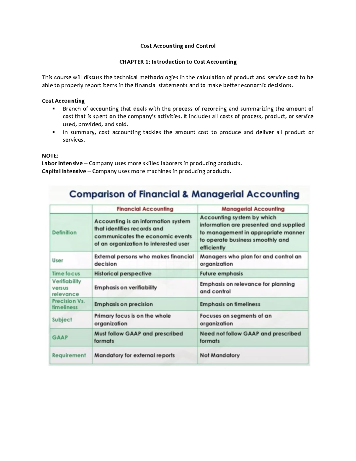 Cost Accounting and Control: Introduction and Elements of Costs - Studocu