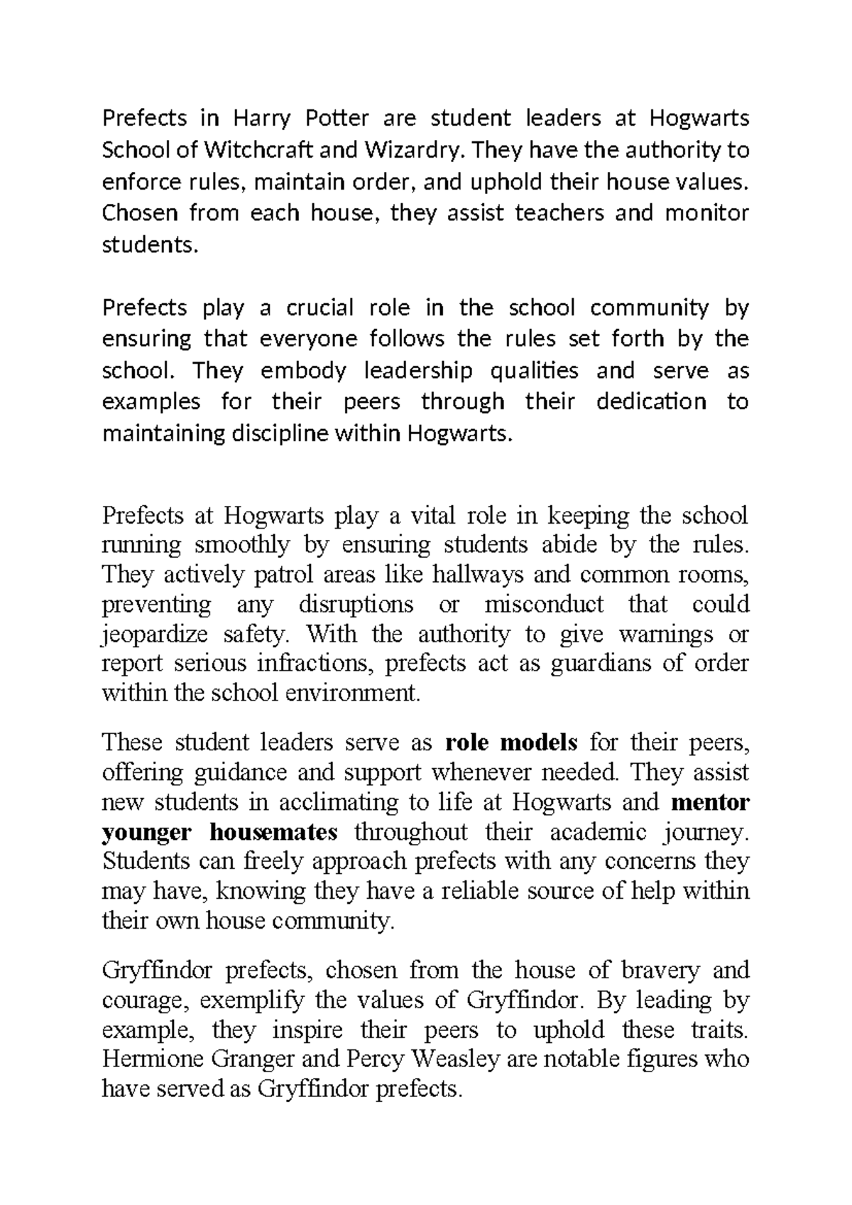 HOGW 101: Role of Prefects in Hogwarts School Leadership - Studeersnel