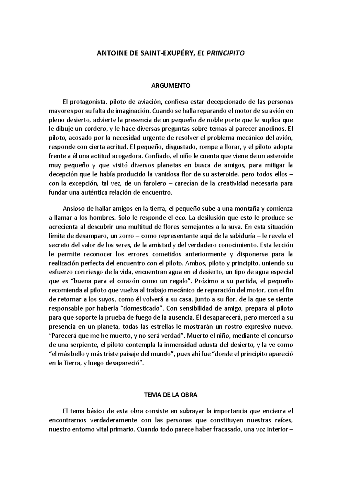 Teoría y Análisis del Texto: El Principito (ANTOINE DE SAINT-EXUPÉRY ...