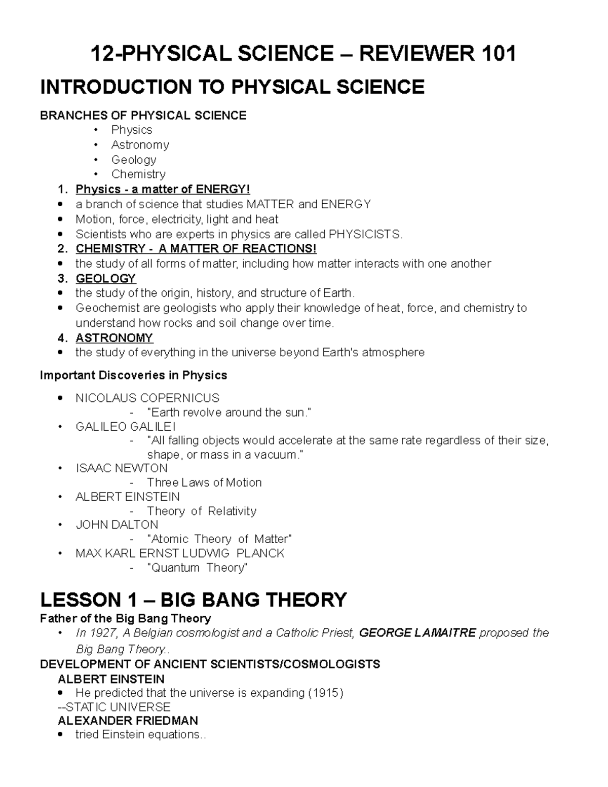 Reviewer Physical Science 3RD Quarter: Key Concepts & Discoveries - Studocu