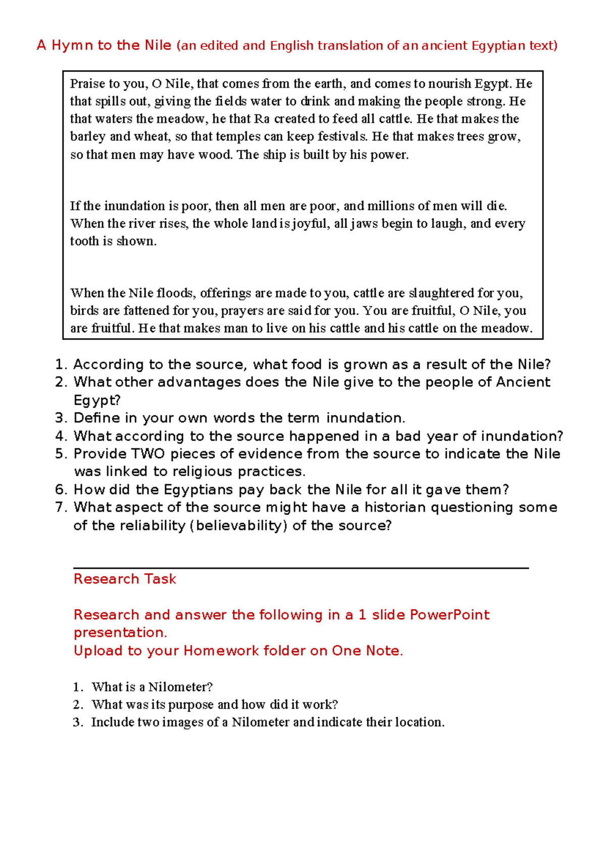 2020 Hymn to the Nile: Nilometer Research Task & Analysis - Studocu