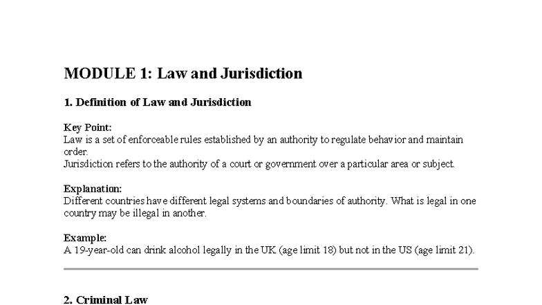 MODULE 1: Law and Jurisdiction Overview and Key Concepts - Studocu