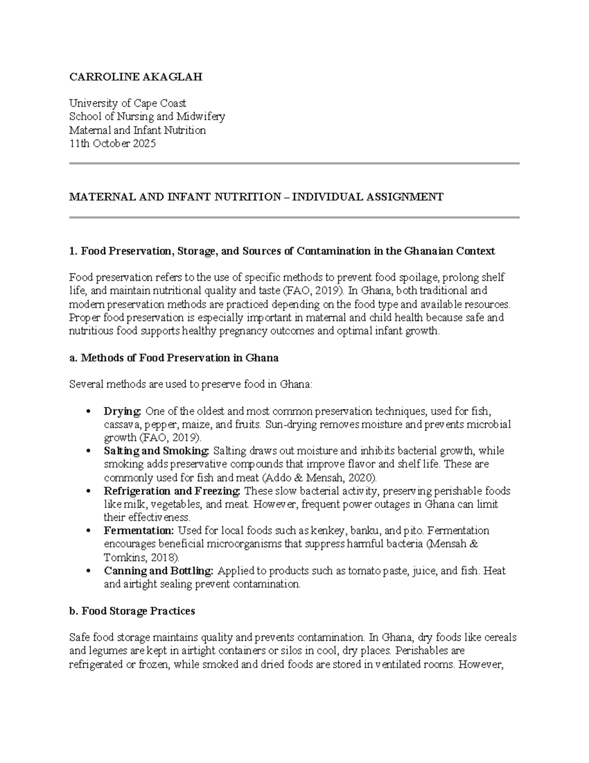Maternal and Infant Nutrition (NURS 101) - Food Preservation & Safety ...