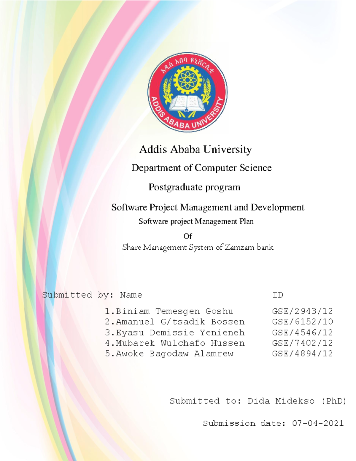 SPMP: Software Project Management Plan for Zamzam Bank's Share System ...