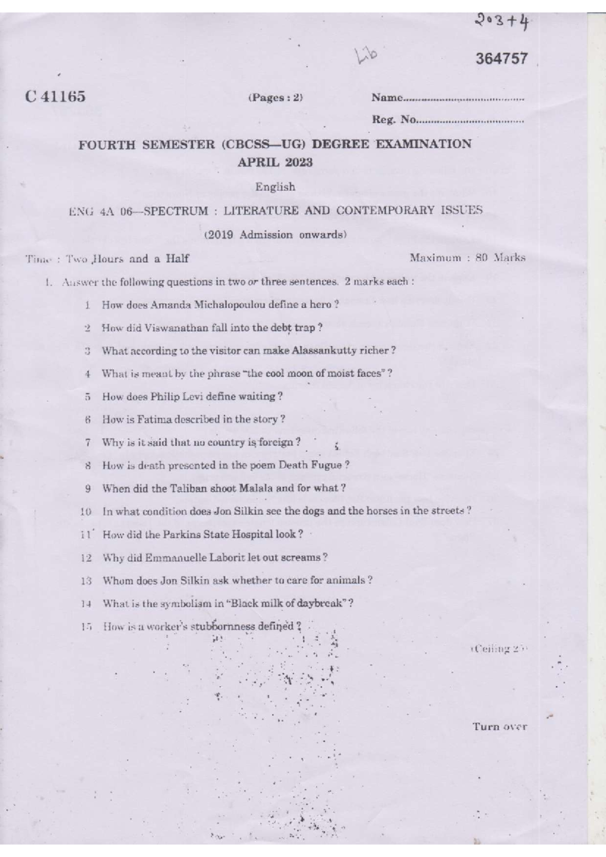 ENG 4A: Literature & Contemporary Issues - Fourth Sem Exam Qs - Studocu