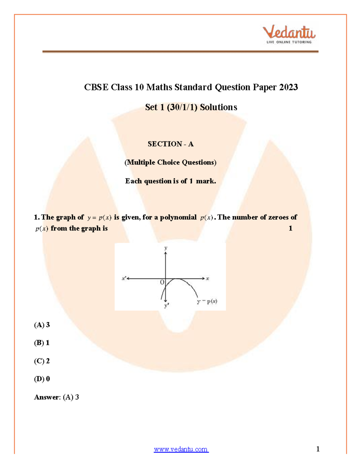 CBSE Class 10 Maths 2023 Standard Set 1 Question Paper Solutions - Studocu
