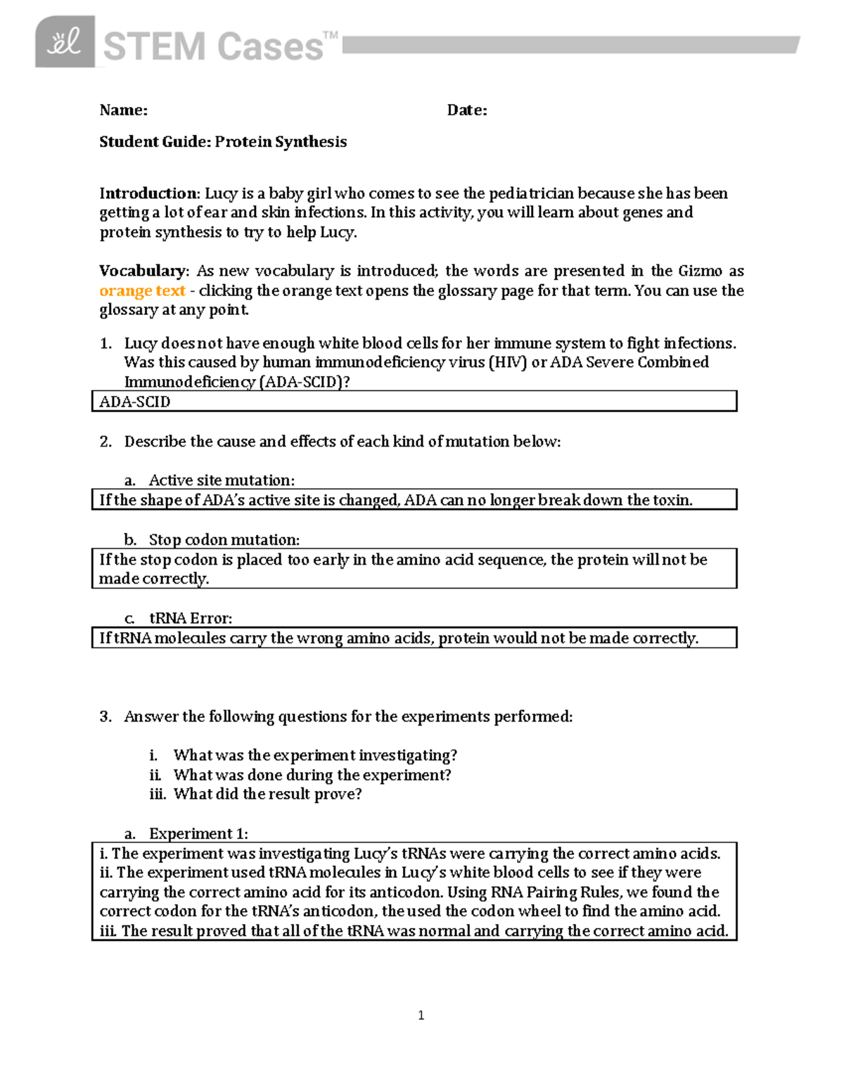 Protein Synthesis Insights: Understanding Lucy's ADA-SCID Case Study ...