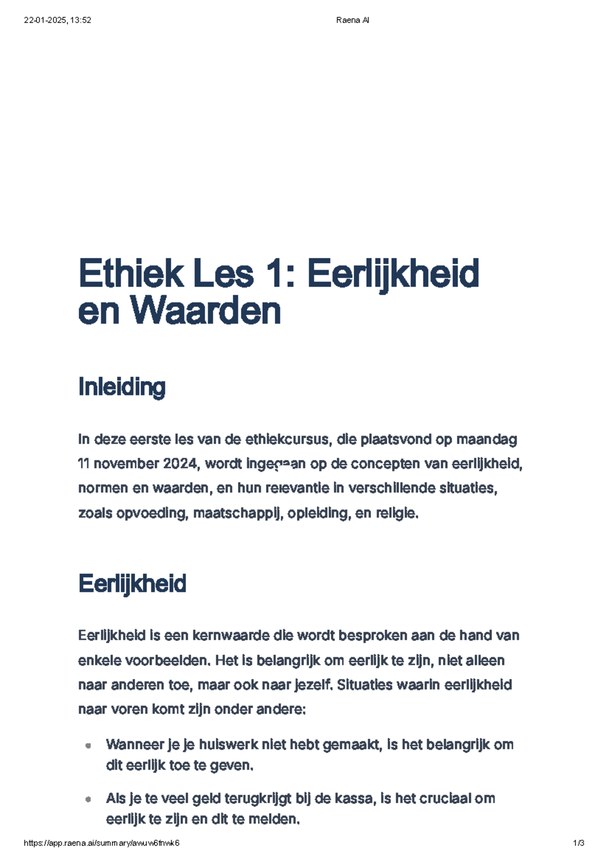 Ethiek 101: Samenvatting Hoorcollege over Eerlijkheid en Waarden ...