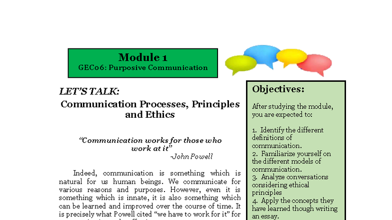 GEC06 Module 1: Purposive Communication - Processes, Principles ...