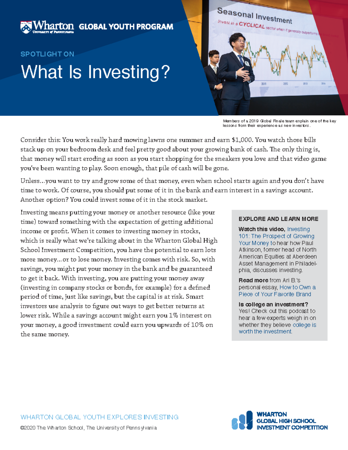 I. Investing-101 - Investing Competition - ©2020 The Wharton School ...