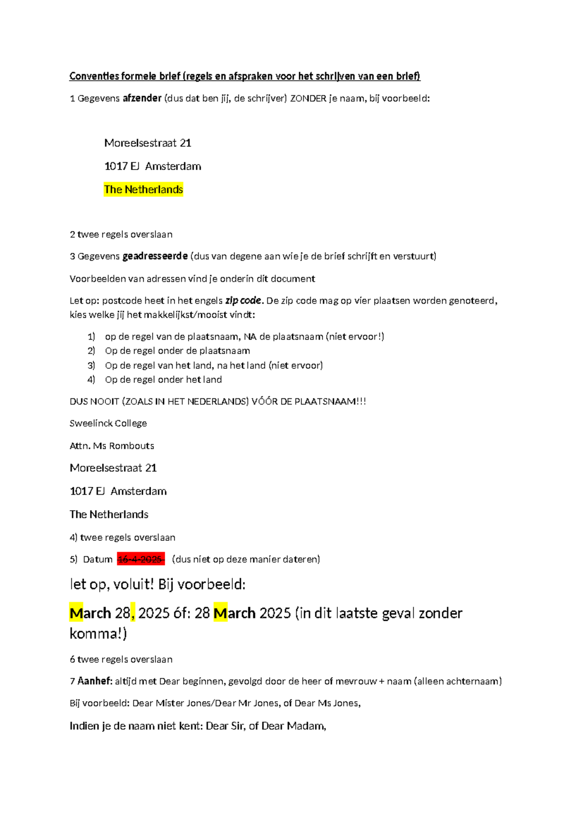 Conventies voor het Schrijven van een Formele Brief (Engels B2 ...