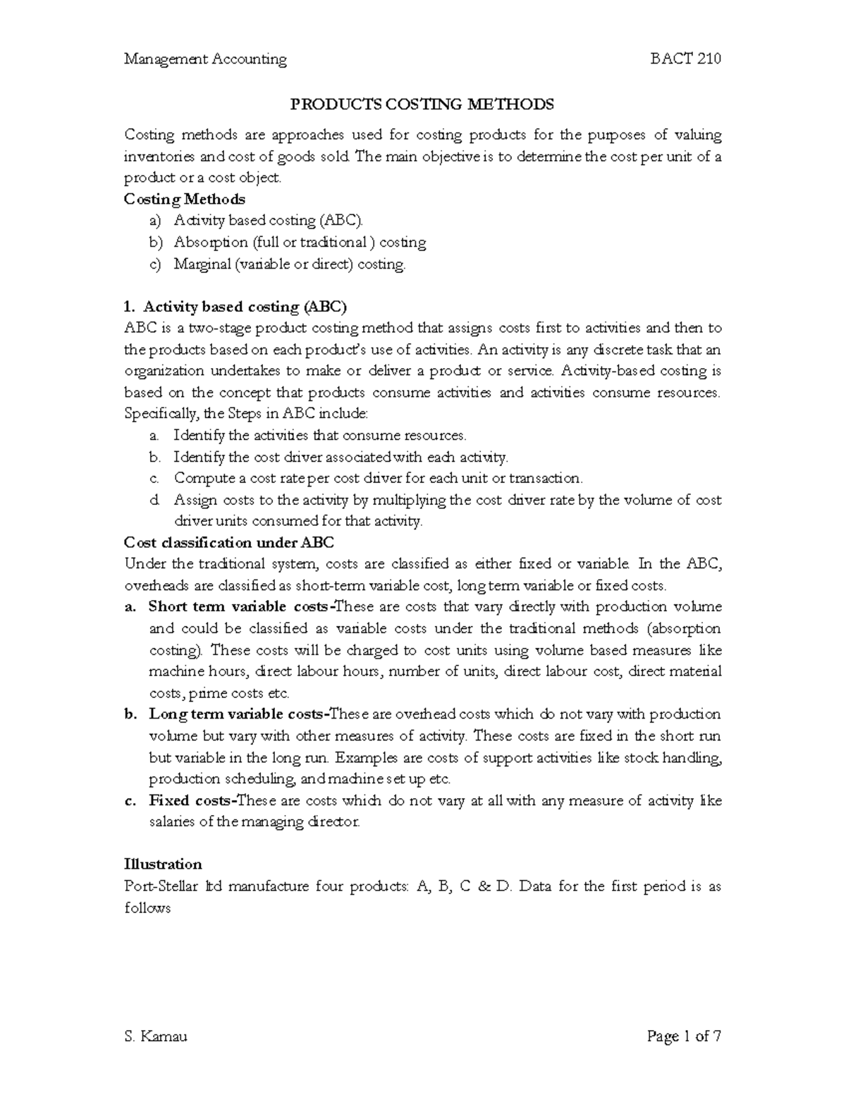Management Accounting (Topic 3): Costing Methods Overview and Analysis ...