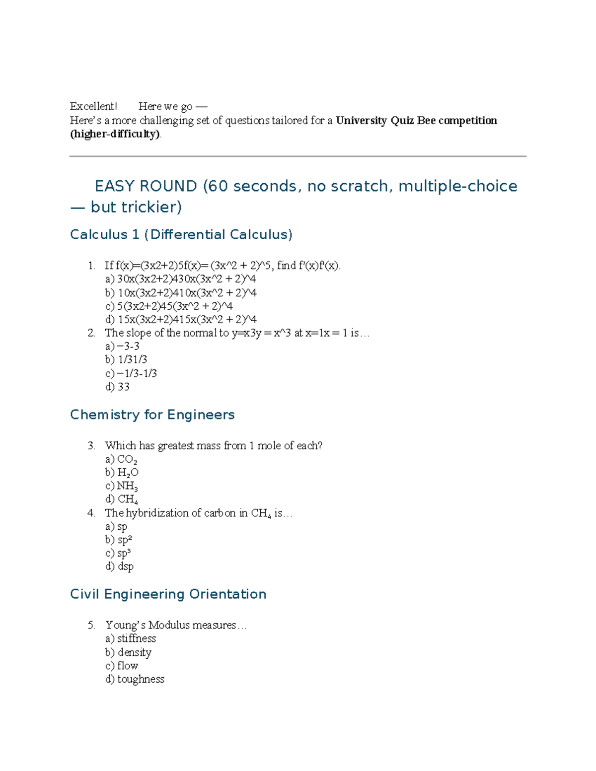 CE QUIZ BEE Sample: Challenging Questions for Engineers and Programmers ...