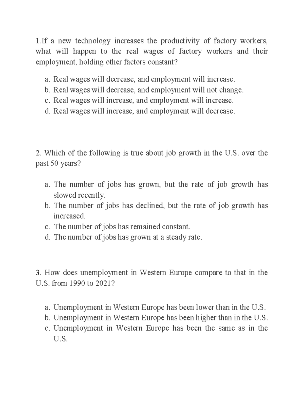 Economic Concepts and Labor Market Trends - Quiz/Study Guide (ECO101 ...