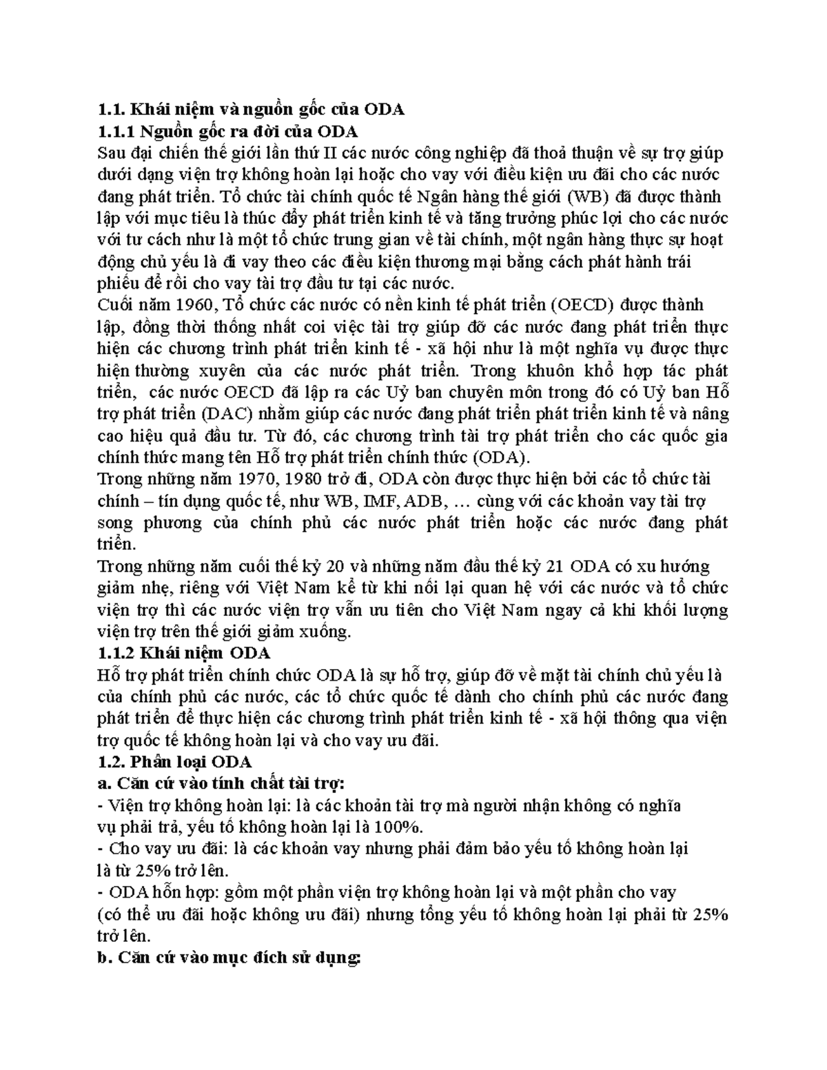 Khái niệm và nguồn gốc của ODA - Khái niệm và nguồn gốc của ODA 1.1 ...