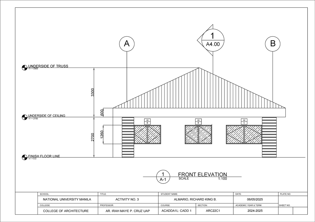 Simple PLAN AND Elevation - +/- = 0 FLOOR LINE +/- = 2700 UNDERSIDE OF ...