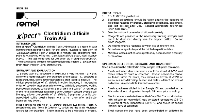 Xpect Clostridium difficile Toxin Test Kit Overview and Usage Guide ...