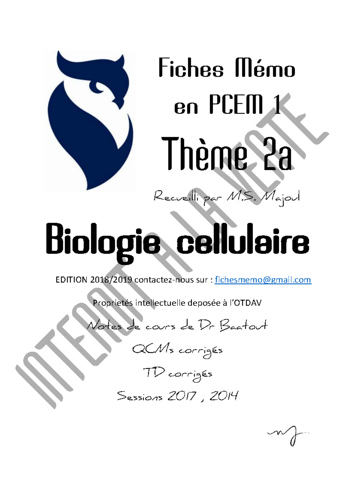 FM Biocell 2a - Notes de Cours PCEM 1 Edition 2018/2019 - Studocu