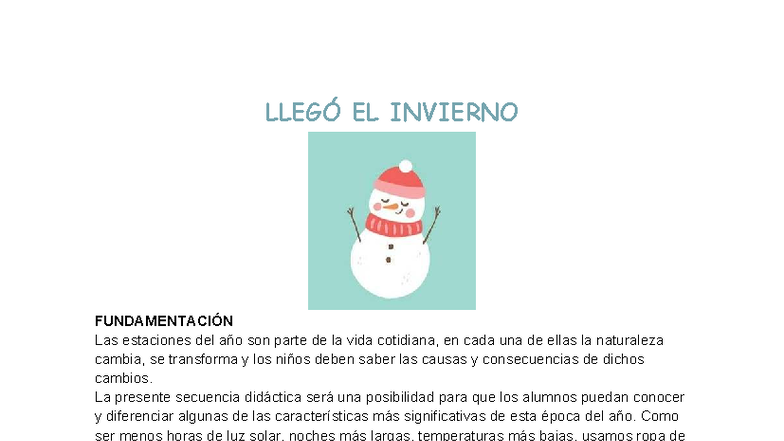 Secuencia Didáctica: Características del Invierno en Niños - Studocu