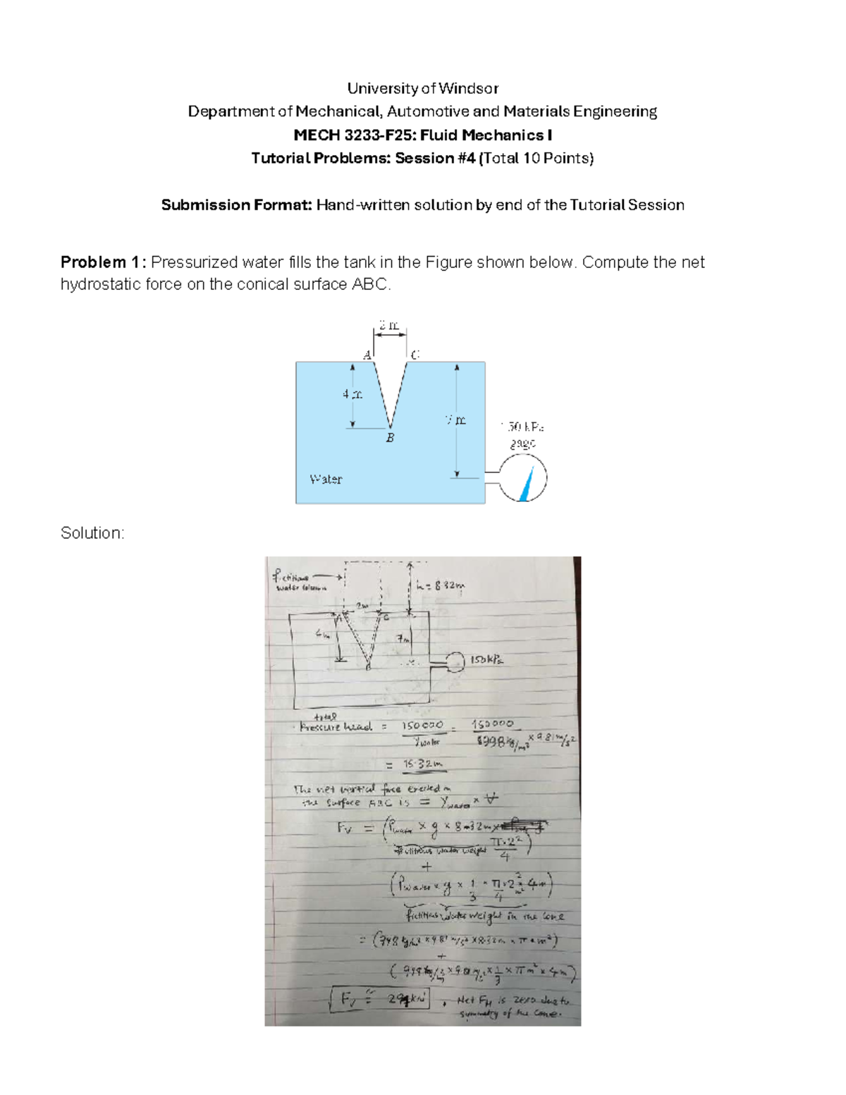 MECH Fluid Mechanics I Tutorial Session 4 Solutions and Problems - Studocu