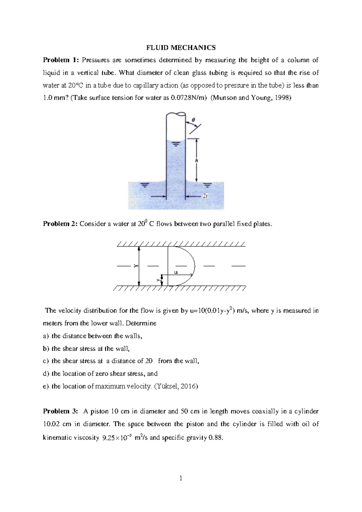 Fluid Mechanics Problem Set: Comprehensive Analysis and Solutions - Studocu
