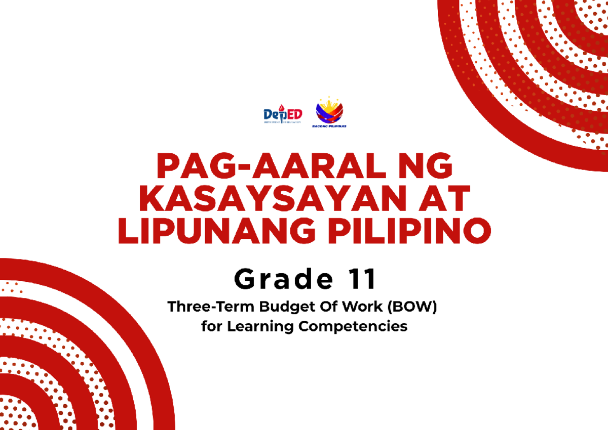 G11 BOW AP 11 - Budget of Work for History and Society Studies - Studocu