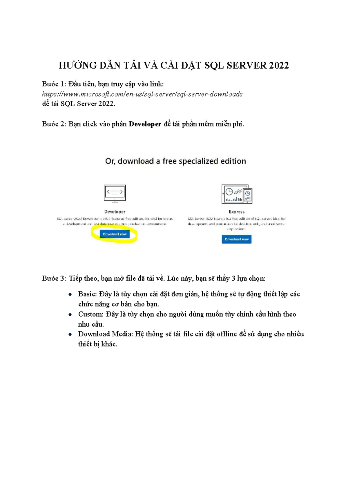 HƯỚNG DẪN CÀI ĐẶT SQL Server 2022 ĐẦY ĐỦ VÀ CHI TIẾT - Studocu