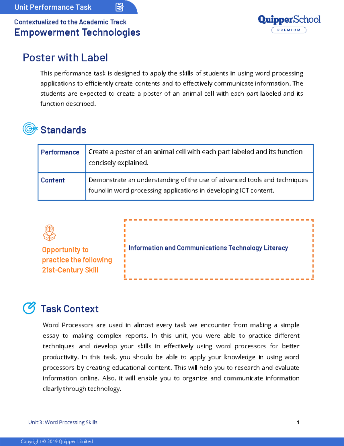 Unit 3 Performance task - Empowerment Technologies Poster with Label This performance task is ...