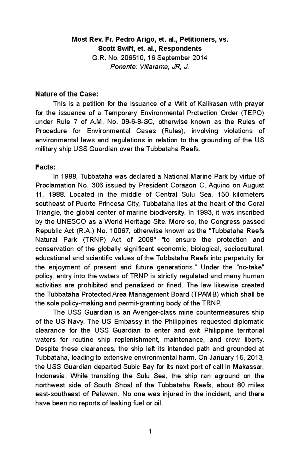 Case Digest: Arigo vs. Swift, G.R. No. 206510 on Environmental Law ...