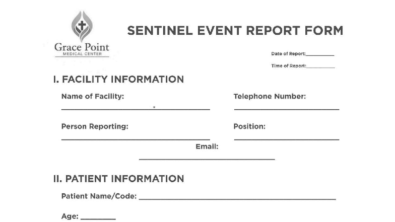Sentinel Event Report Form - Grace Point Medical Center - Studocu