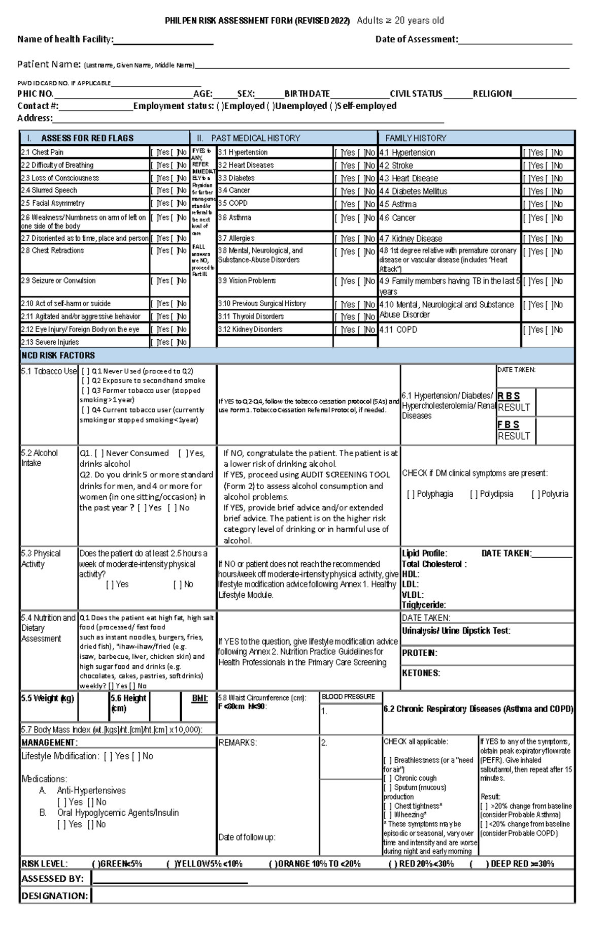 PHILPEN RISK ASSESSMENT FORM (REVISED 2022) for Adults - Studocu