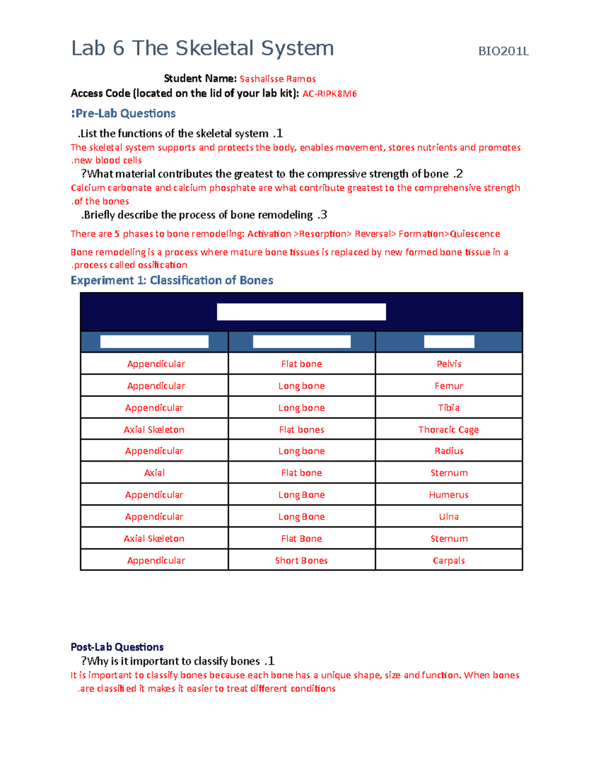 Lab 6 skeletal system- word - Student Name: Sashalisse Ramos Access ...