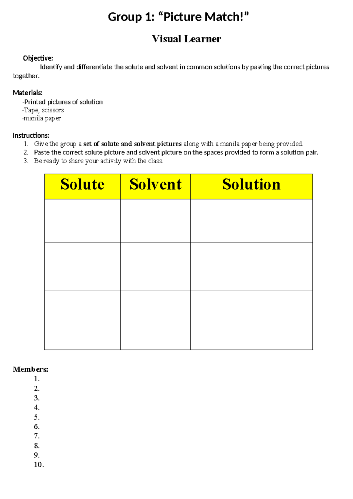 Activity Sheet: Identifying Solute & Solvent in Solutions - Studocu