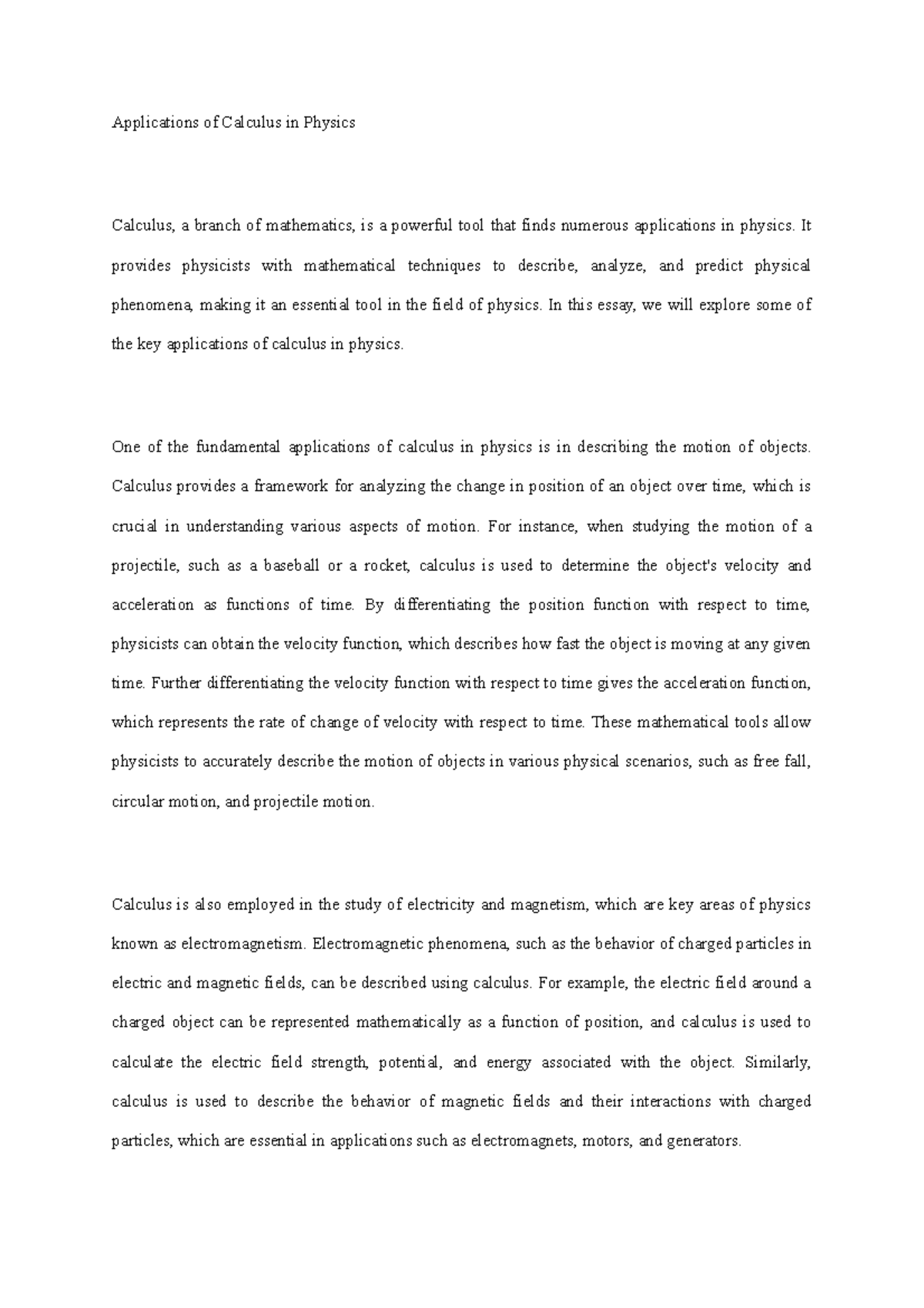 Applications of Calculus in Physics: A Comprehensive Overview - Studocu