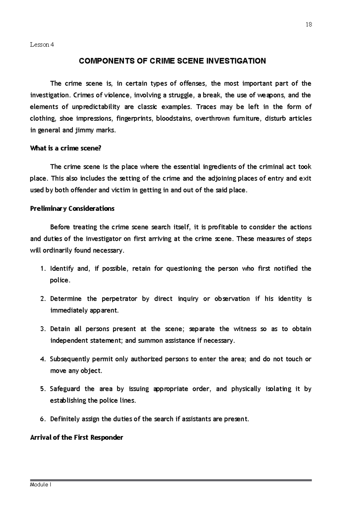 Module 1 Lesson 4 FII - Summaries - Lesson 4 The crime scene is, in ...