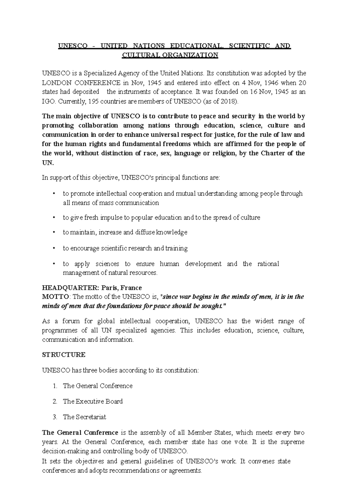 UNESCO: Overview of Its Functions, Goals, and Global Impact - Studocu