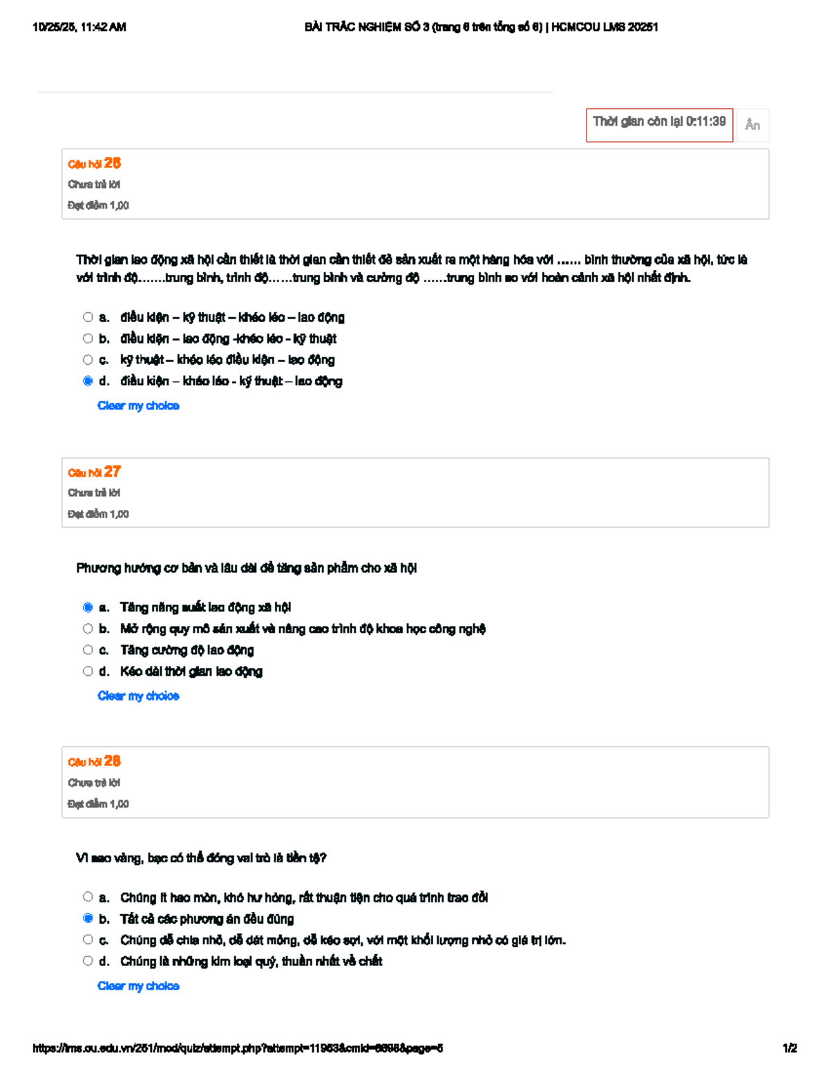 Chương 7: Bài Trắc Nghiệm Số 3 - HCMCOU LMS 20251 - Studocu