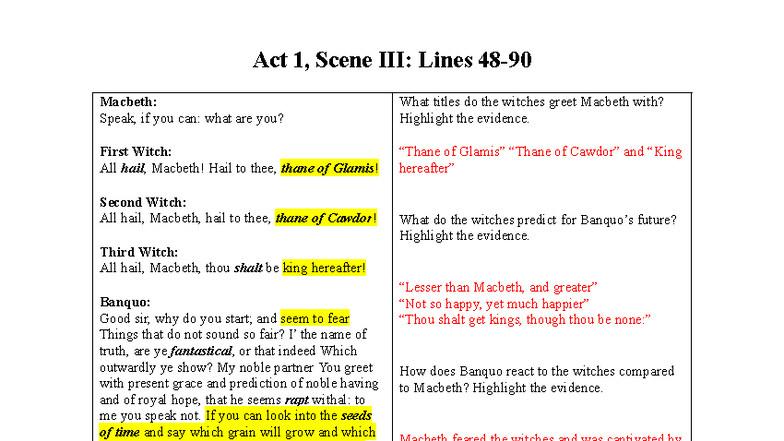 Macbeth (ENG 101): Act 1 Scene Analysis & Witches' Prophecies - Studocu
