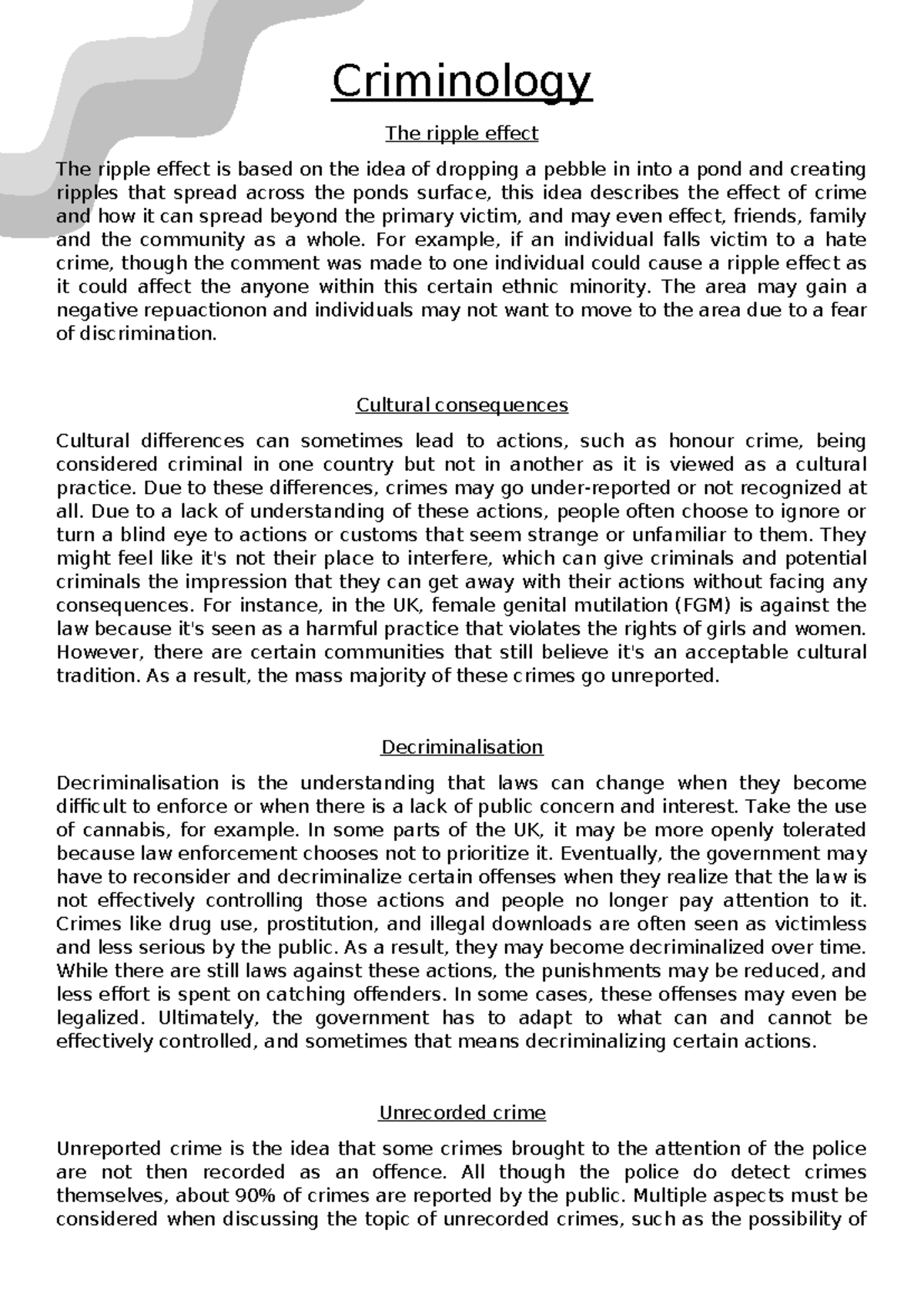 AC - Criminology Write-Up: The Ripple Effect and Its Impacts - Studocu