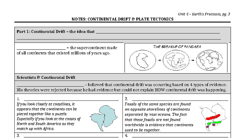 Unit 4: Continental Drift & Plate Tectonics Notes - Studocu