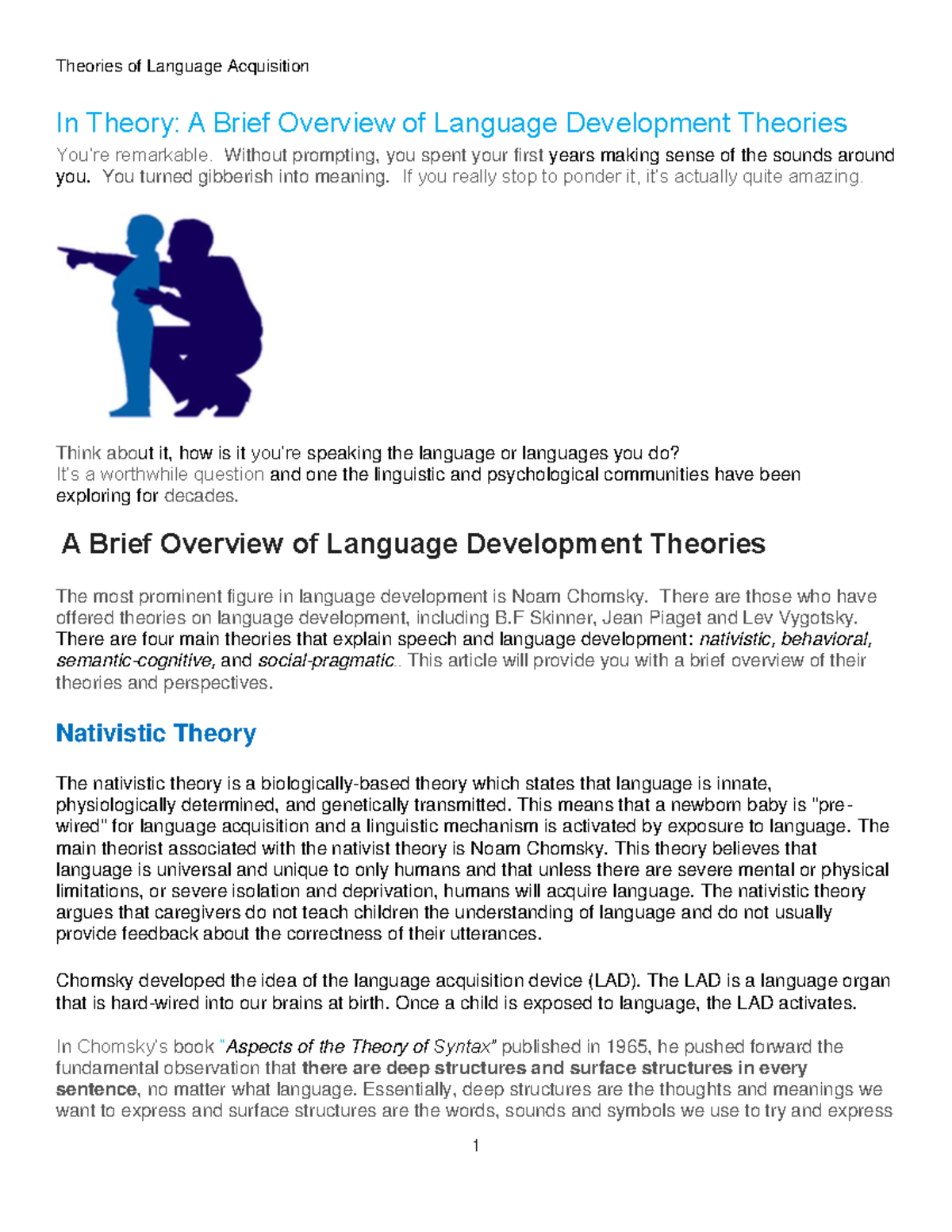Theories of Language Acquisition - In Theory: A Brief Overview of ...