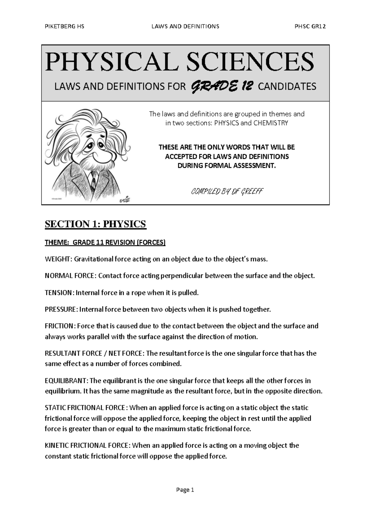 PHSC 12 LAWS AND DEFINITIONS FOR GRADE 12 (PHYSICS & CHEMISTRY) - Studocu