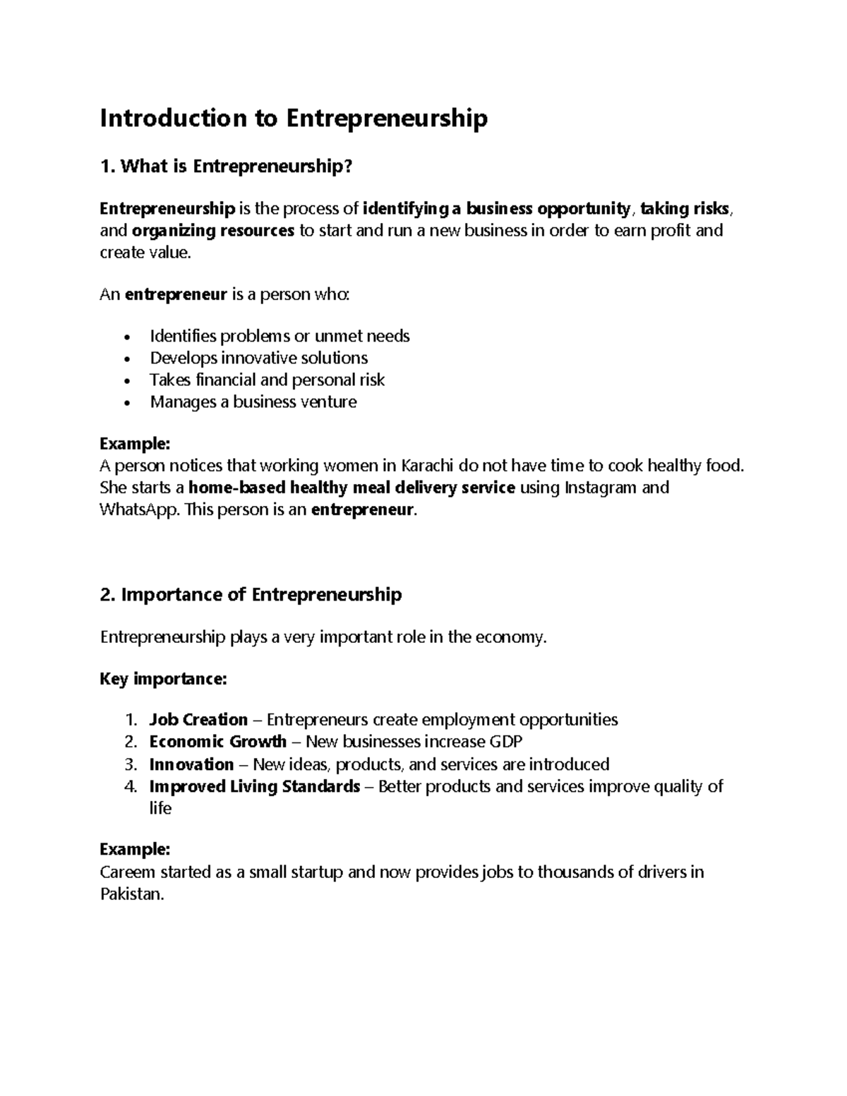 Lecture 1 - Introduction to Entrepreneurship and Its Importance - Studocu