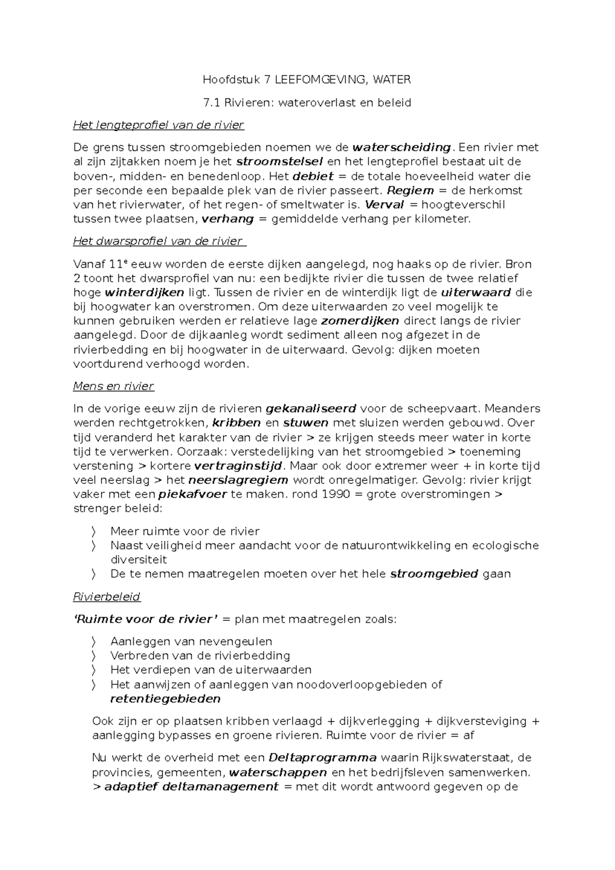 Hoofdstuk 7: Leefomgeving en Waterbeheer in Nederland - Studeersnel