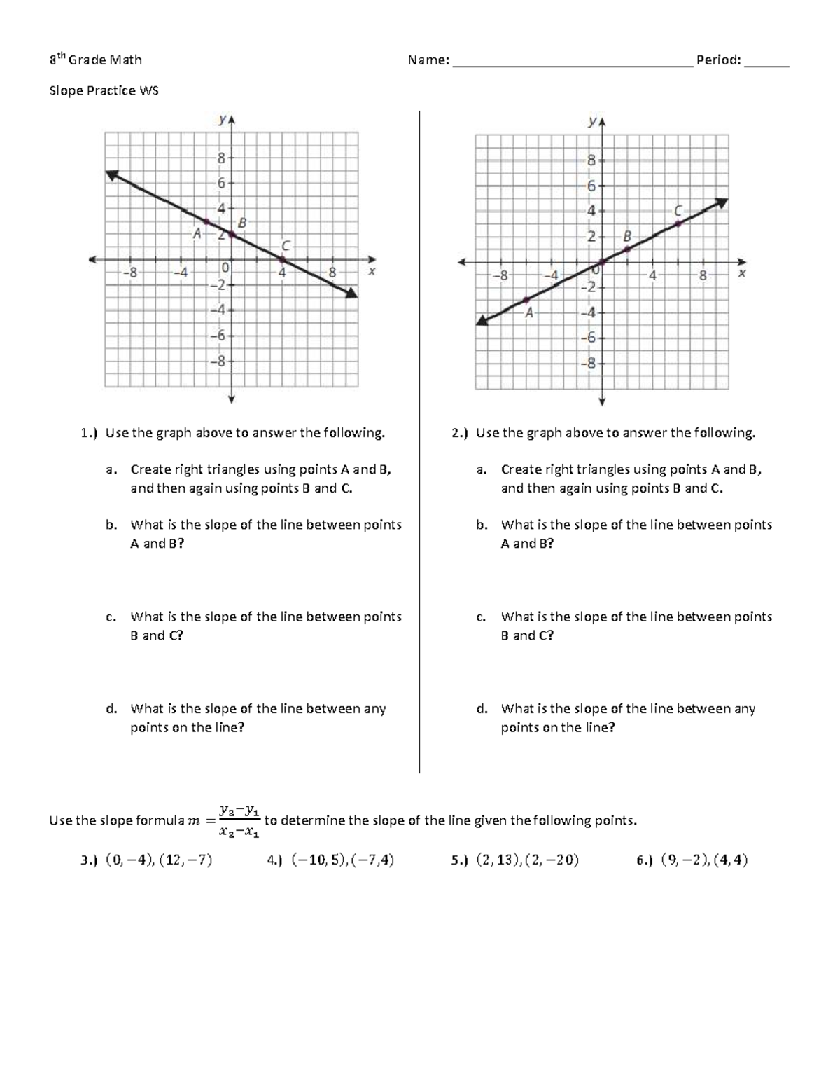 8th Grade Math: Slope Practice Worksheet - Studocu