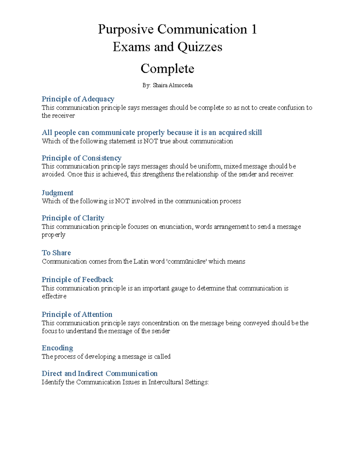 Purposive Communication 1 - Principles and Key Concepts Review - Studocu
