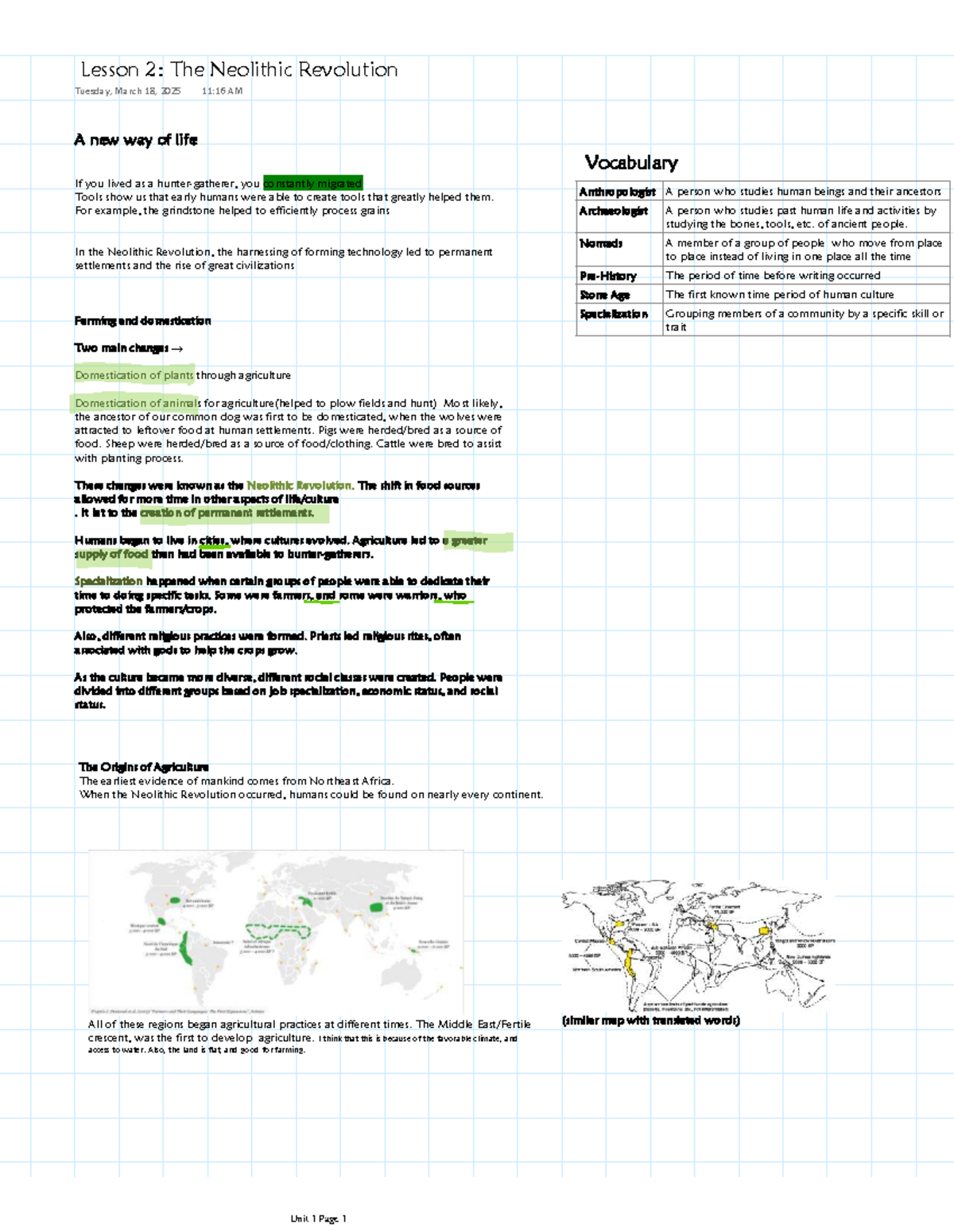 Unit 1: Lesson 2 - The Neolithic Revolution and Its Societal Impact ...