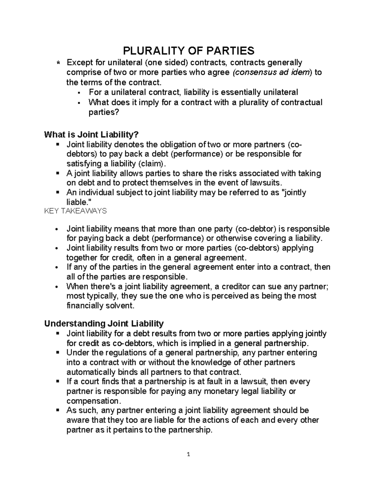 Understanding Joint Liability and Plurality of Parties in Contracts ...