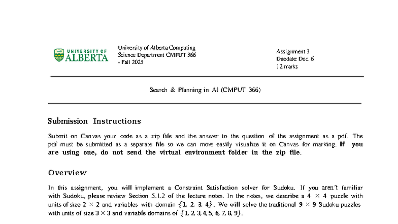 CMPUT 366 Fall 2025 Assignment 3: Search Planning in AI - Studocu